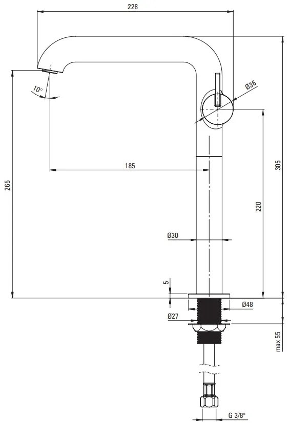 Deante Silia, vysoká umyvadlová baterie s pravoúhlým výtokem, černá matná, DEA-BQS_N24K