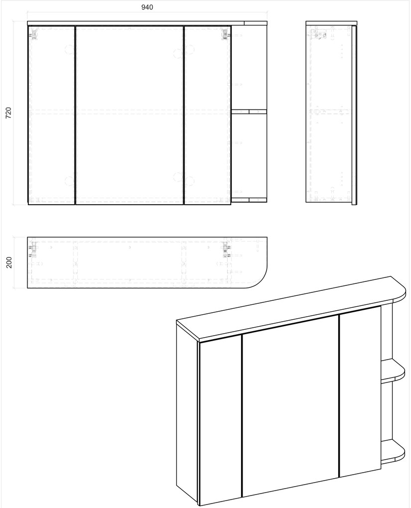 Koupelnová závěsná skříňka SWIFT se zrcadlem 94 cm