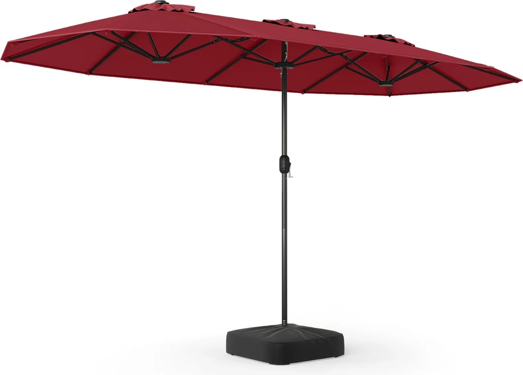 Costway Dvojitý slunečník se stojanem UPF 50+ vínově – 400 × 200 cm