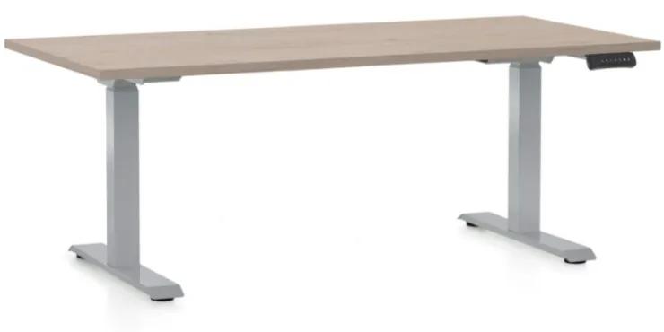 Výškově nastavitelný stůl OfficeTech D, 160 x 80 cm, šedá podnož, dub