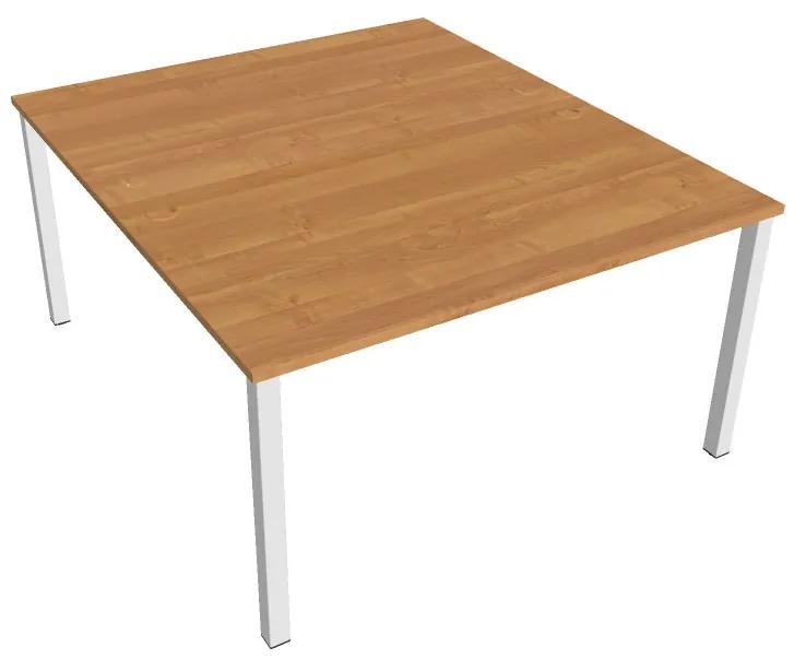 Dvojstůl pracovní rovný 140×160 cm - Hobis Uni USD 1400 Dekor stolové desky: olše, Barva nohou: bílá