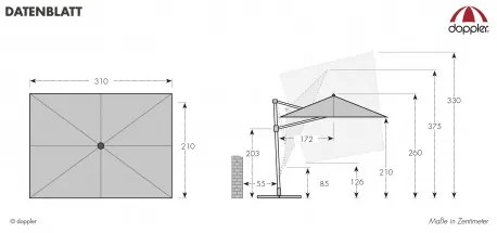 Moderní slunečník s boční nohou Doppler ACTIVE 310 x 210 cm - přírodní (slonovinová kost)