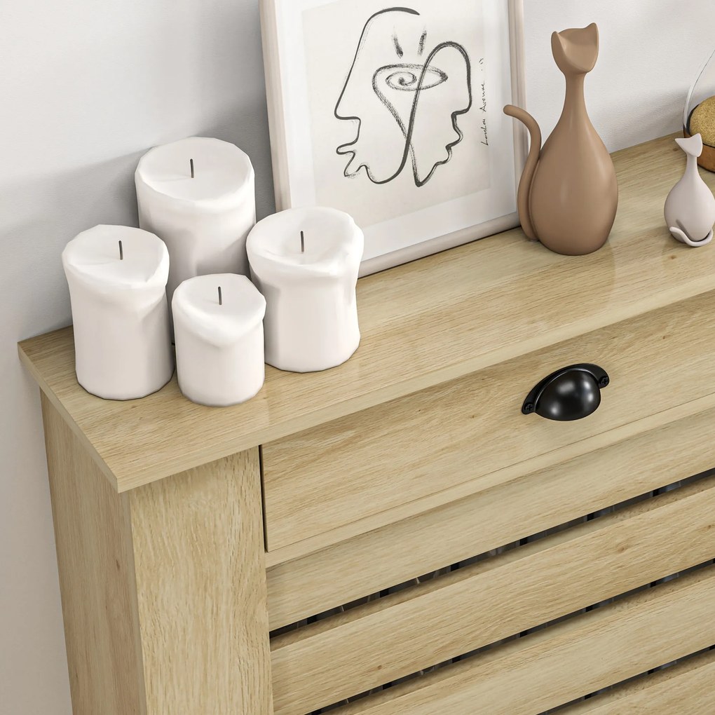 HOMCOM Kryt Radiátoru s Šuplíkem MDF Kryt Radiátoru do Obývacího Pokoje, Ložnice, Chodby 78x19x95,5 cm Dub