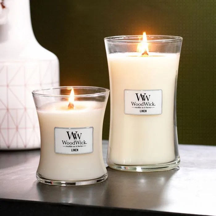 WoodWick – svíčka Linen (Čistý len) Velikost: malá 85 g
