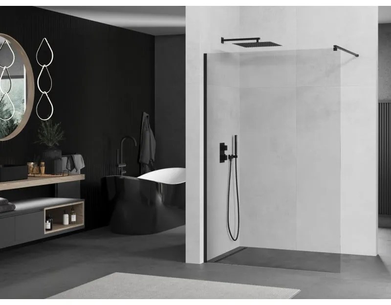 Mexen Kioto sprchová zástěna WALK-IN 8mm, 50x200 cm, sklo čiré/černý profil, 800-050-101-70-00