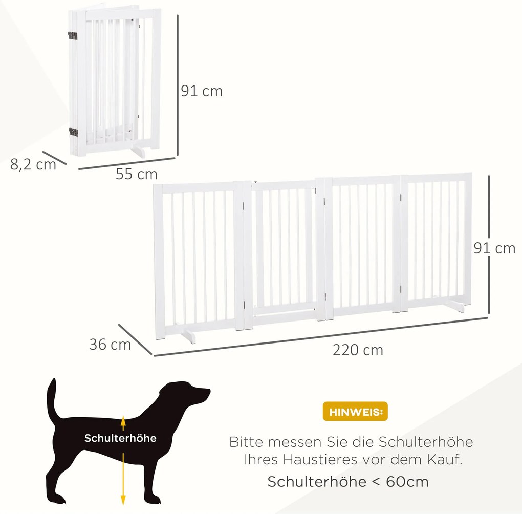 PawHut Freestanding Dog Barrier Gate s nohama 220 x 91 cm Dřevěná brána pro psy Bezpečnostní brána pro schody Dveřní ochranná brána pro schody, dveře…
