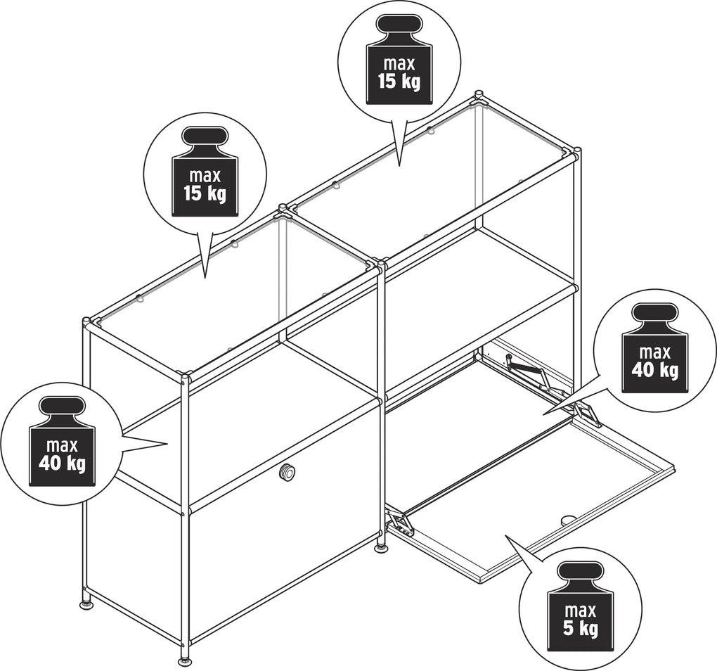 Tchibo - Kovová odkládací skříňka »Cn3« se 2 výklopnými dvířky a skleněnými policemi, hnědošedá