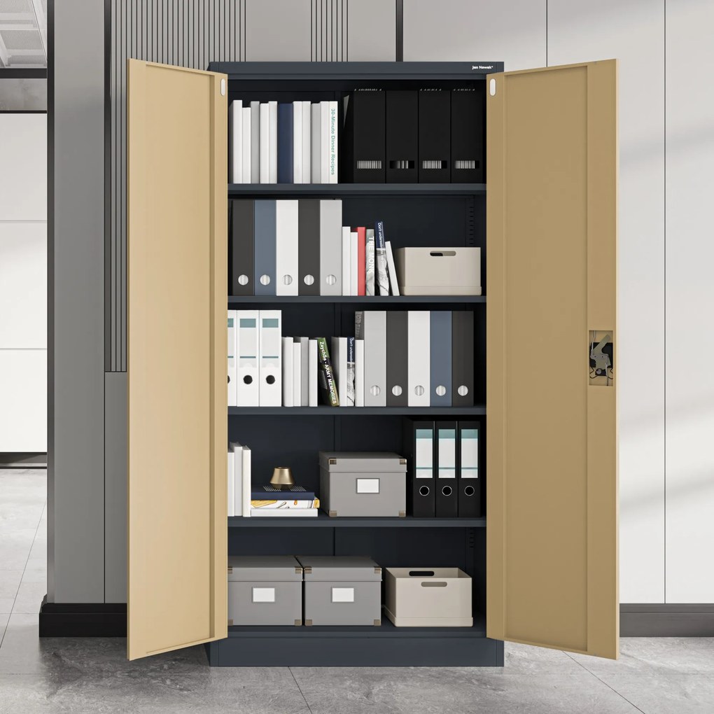 Kancelářská skříň na dokumenty se 4 policemi, antracit/ořech, 900x1850x400 mm: JAN Eco Design