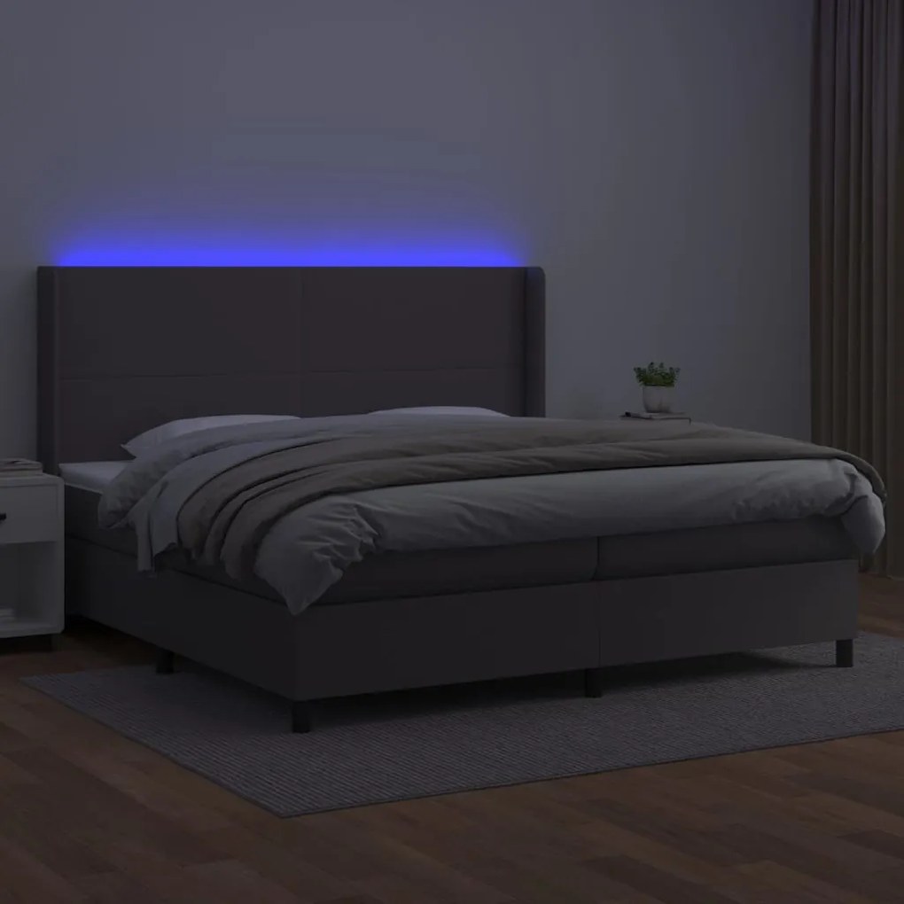 Box spring postel s matrací a LED šedá 200x200 cm umělá kůže 3139287