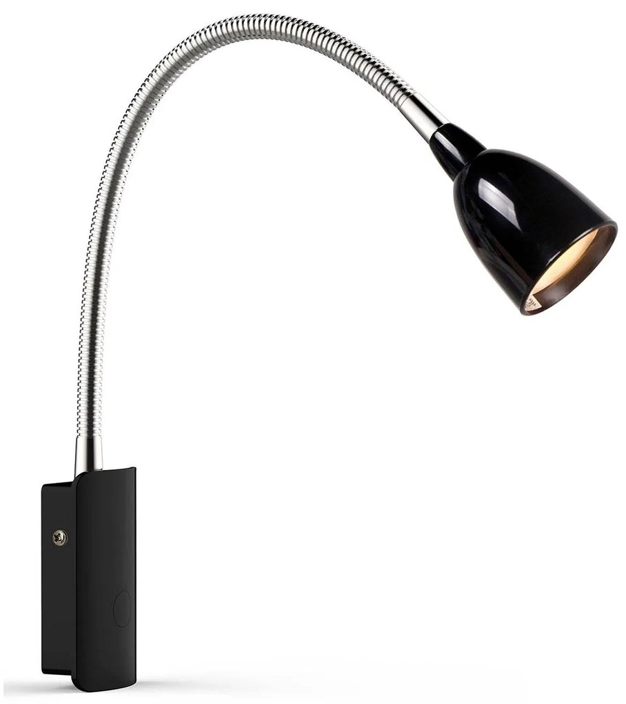 LED nástěnné světlo Tulip, kabel a zástrčka, černá