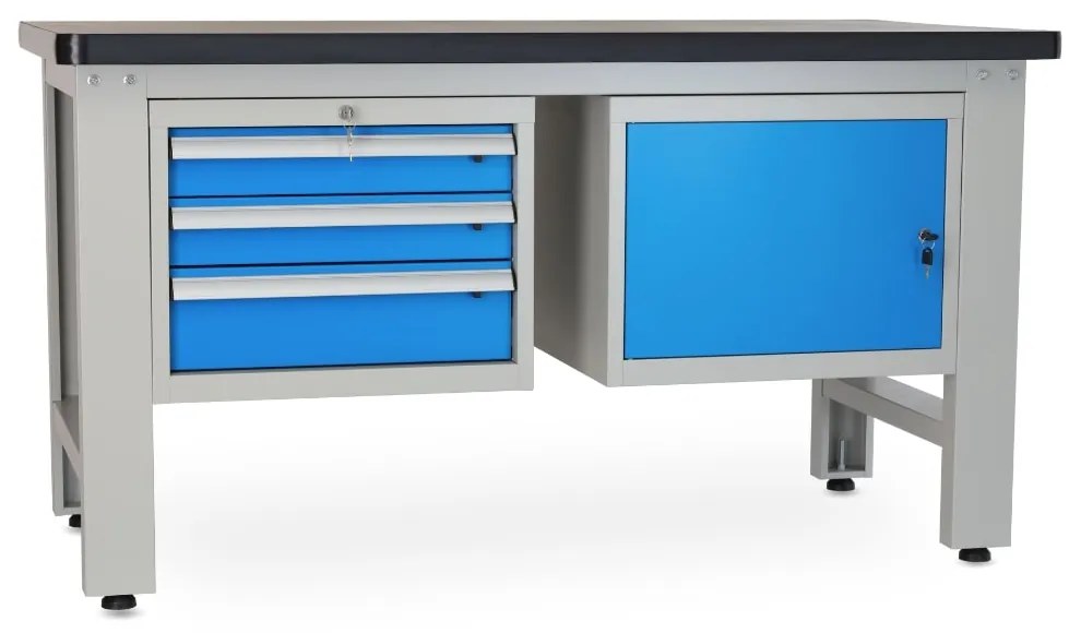 Dílenský stůl Solid MDF-31, 150 cm, 2 závěsné boxy, černá