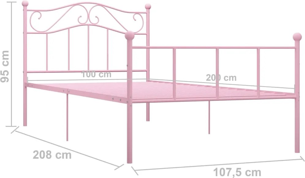 Rám postele růžový kov 100 x 200 cm 284538