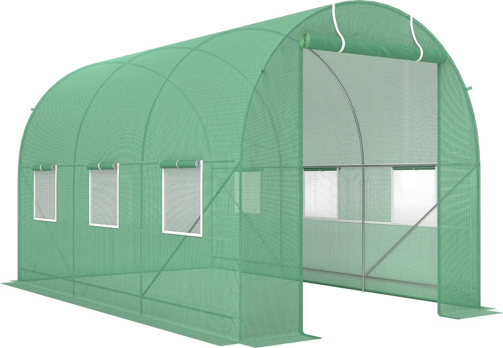 Outsunny Fóliový skleník na rajčata Fóliový tunelový skleník s oknem Zelený 350 x 200 cm