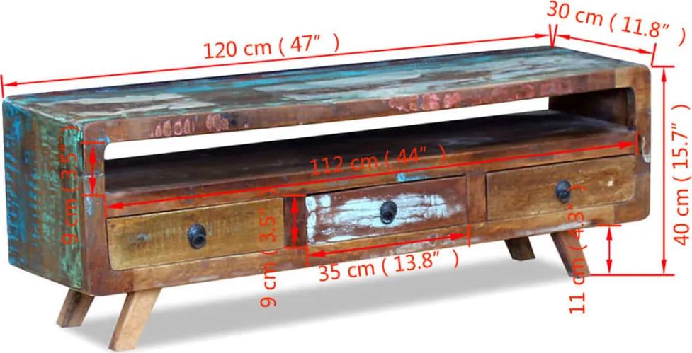 vidaXL TV stolek se 3 zásuvkami masivní recyklované dřevo [243294]
