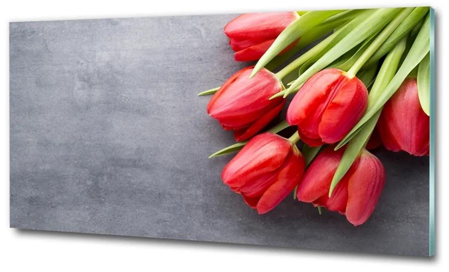 Wallmuralia Foto obraz fotografie na skle Červené tulipány 100x50