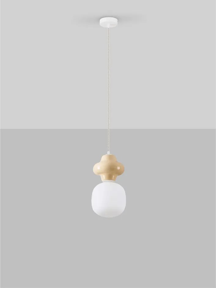 Bílé/krémové keramické závěsné svítidlo se skleněným stínidlem ø 18 cm Clio – Nova Luce