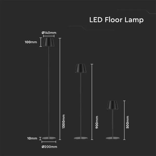 LED Stmívatelná nabíjecí stojací lampa 3v1 LED/4W/5V 4400 mAh 3000K IP54 černá