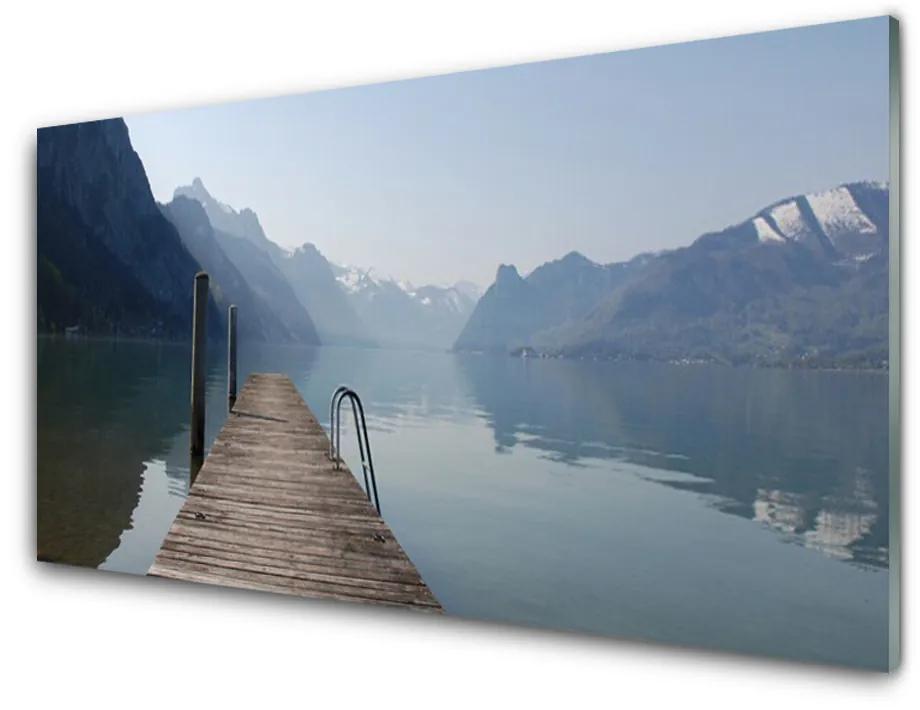 Obraz na skle Molo Jezero Hory Krajina 125x50 cm