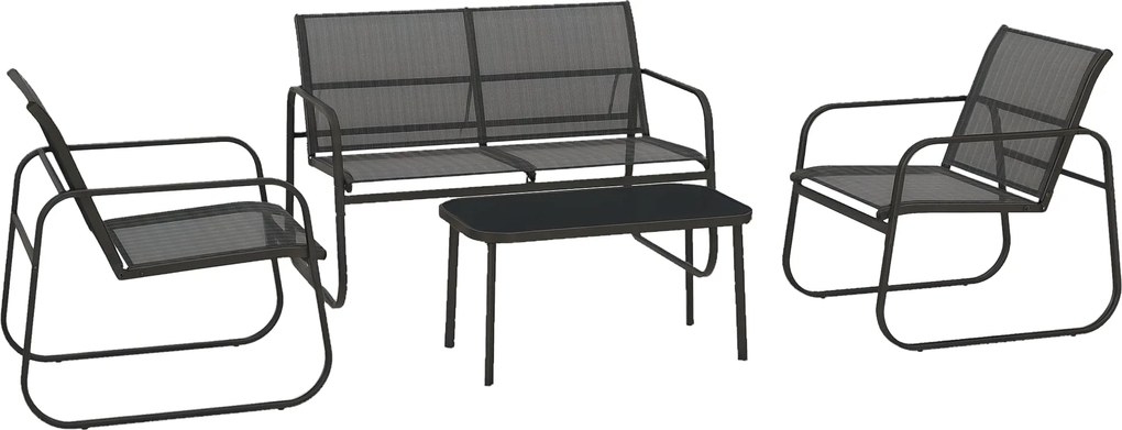 Outsunny Zahradní nábytek set 4 ks, Sada zahradního nábytku se 1 dvoumístnou pohovkou, 2 křesly a 1 konferenčním stolkem, Sada sedacího nábytku na bal