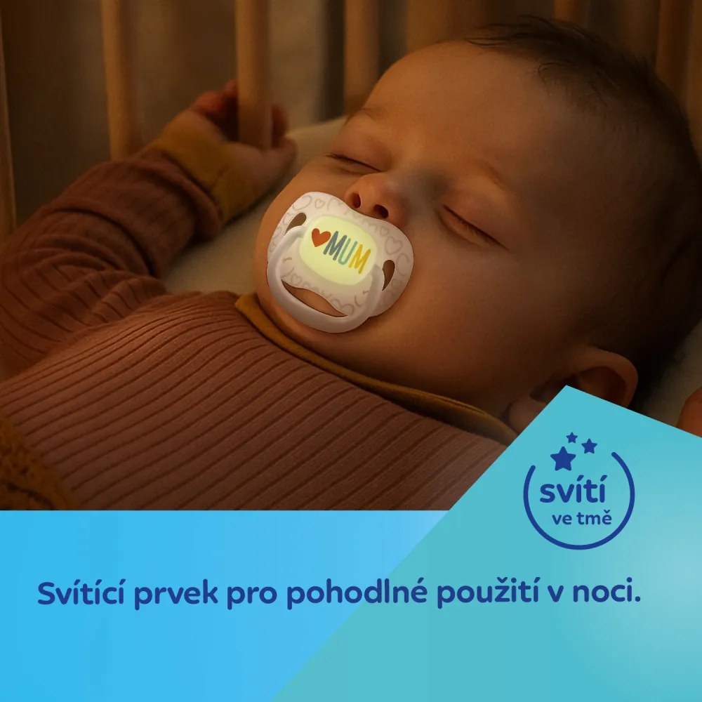 Canpol babies Dudlík svítící silikonový symetrický LOVE MUM&DAD 6-18m 2ks