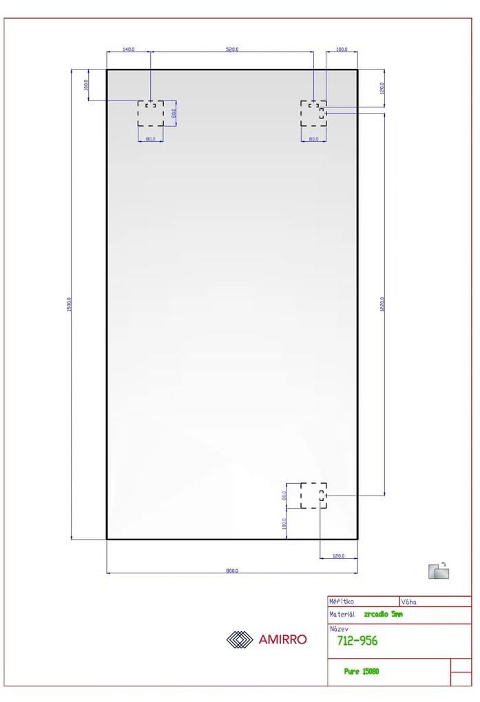 Amirro Zrcadlo na chodbu do předsíně nástěnné PURE 5 mm 80 x 150 cm s leštěnou hranou 712-956