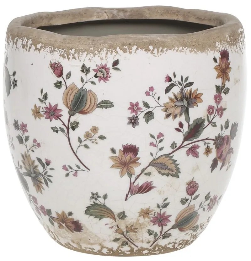 Keramický obal na květináč s květy Nancy - Ø 15*13 cm