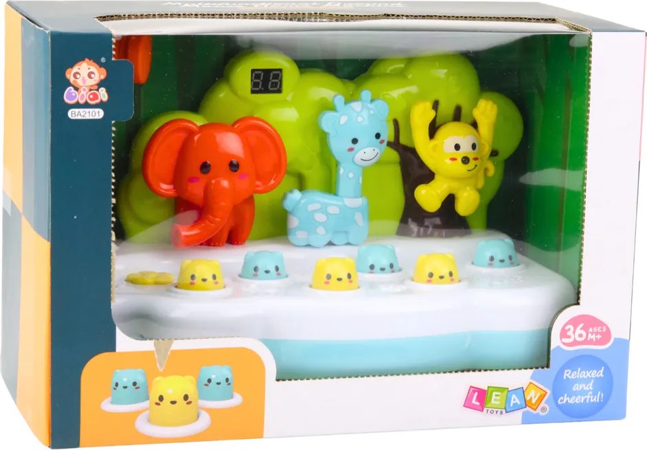 LEAN Toys Obratnostní hra se zvířátky Whack-A-Mole s počítadlem a kladívkem, barevná