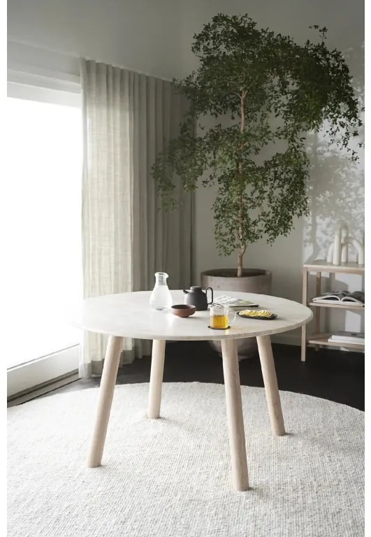 Kulatý jídelní stůl s deskou z travertinu Rowico Home TARANSAY Beige/whitewash, 125x125 cm | béžová, přírodní 120830