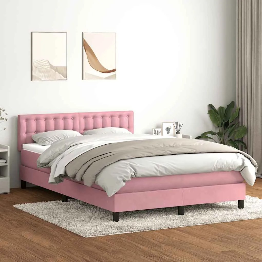 Box spring postel s matrací a LED růžová 160x210 cm samet 3317276