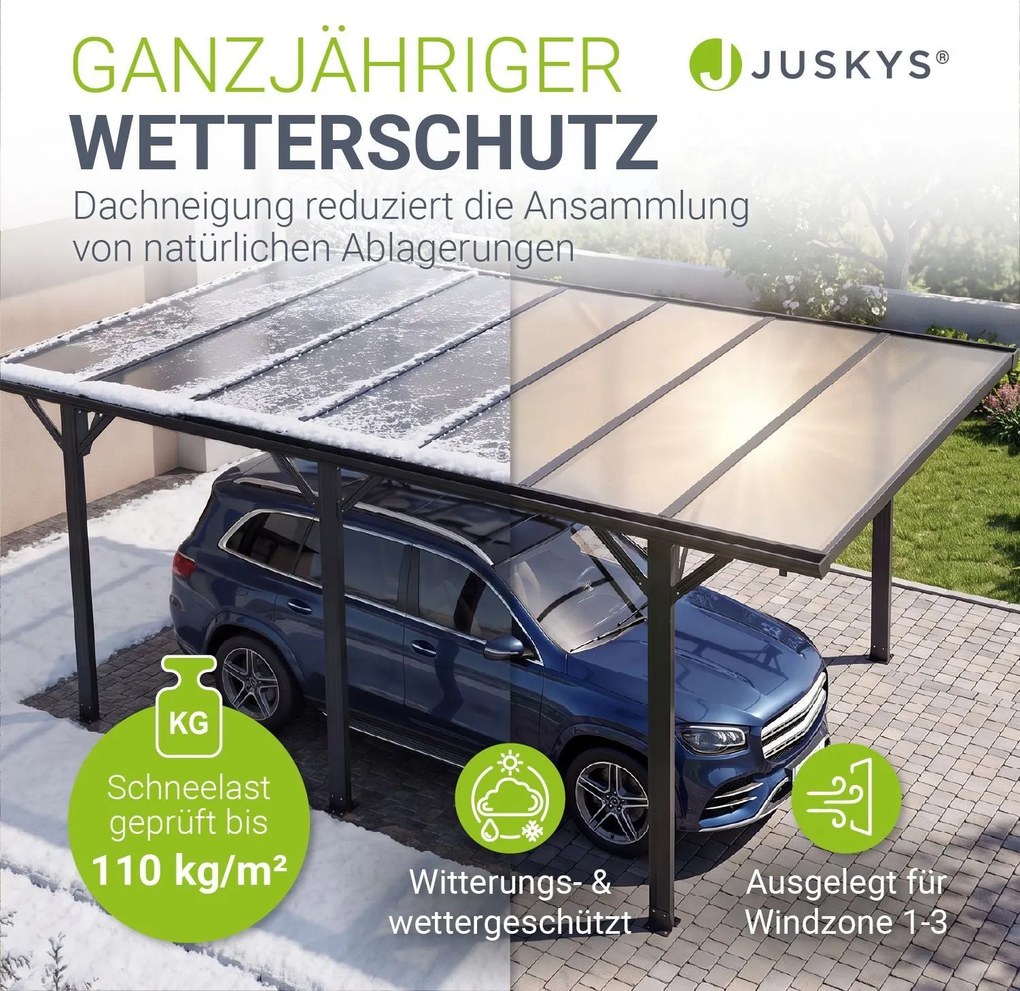 Juskys Hliníkový přístřešek na auto 5 × 3 m Model: plochá střecha