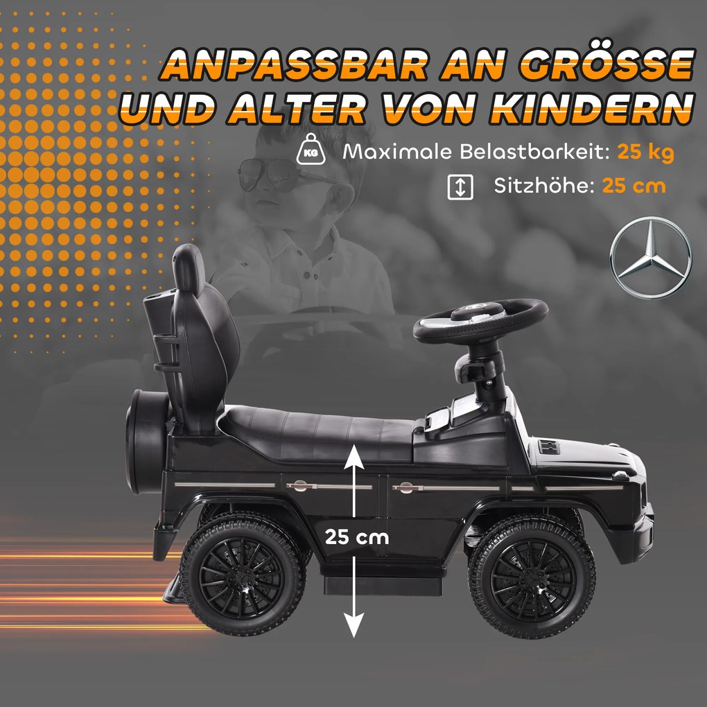 HOMCOM Posuvné autíčko s odrážedlem Mercedes-Benz G350 posuvné autíčko s volantem 3 v 1 pro děti od 18 do 36 měsíců Černá barva