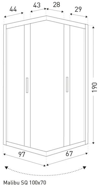 Novoterm Obdélníkový sprchový kout NV-Malibu SQ 100x70 chrom/textura - bez vaničky