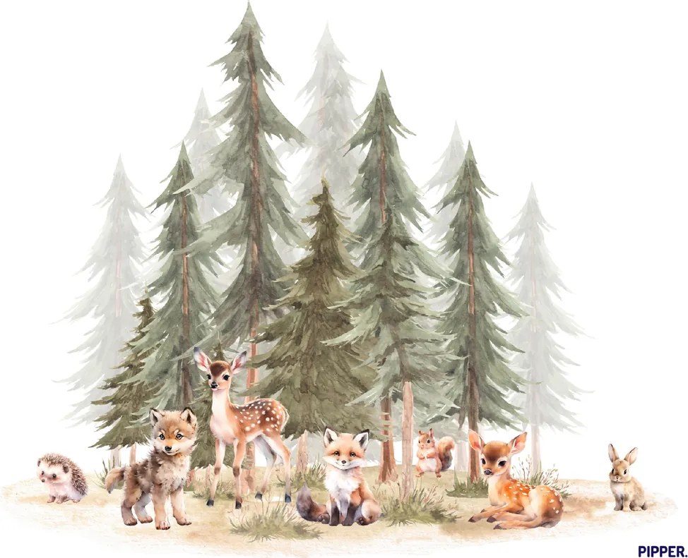 PIPPER. Textilní samolepka na zeď "Les se zvířátky 3" Velikost: 72x60cm