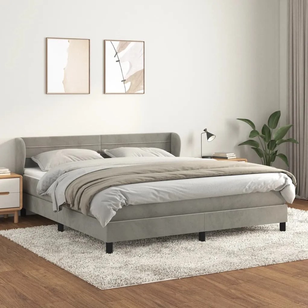 Box spring postel s matrací světle šedá 180x200 cm samet,  3127565