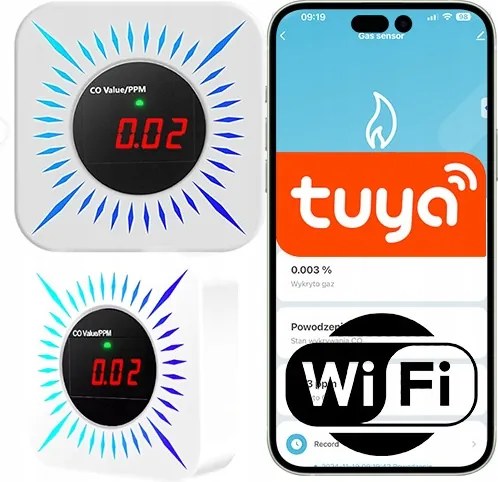 Senzor Co čadu plynu wifi s poplašnou sirénou Tuya Smart life