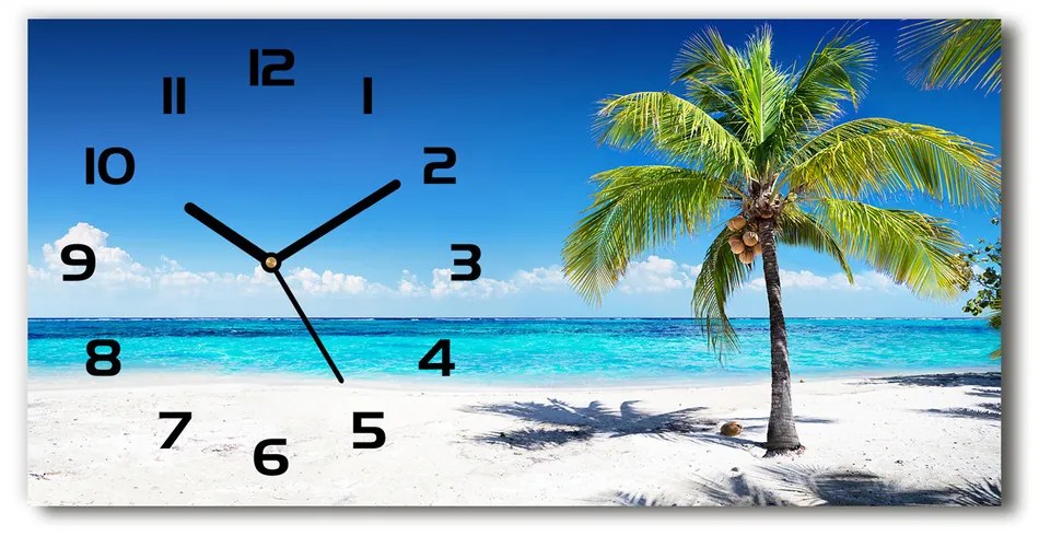 Wallmuralia Skleněné hodiny na stěnu Tropická pláž 60x30 cm