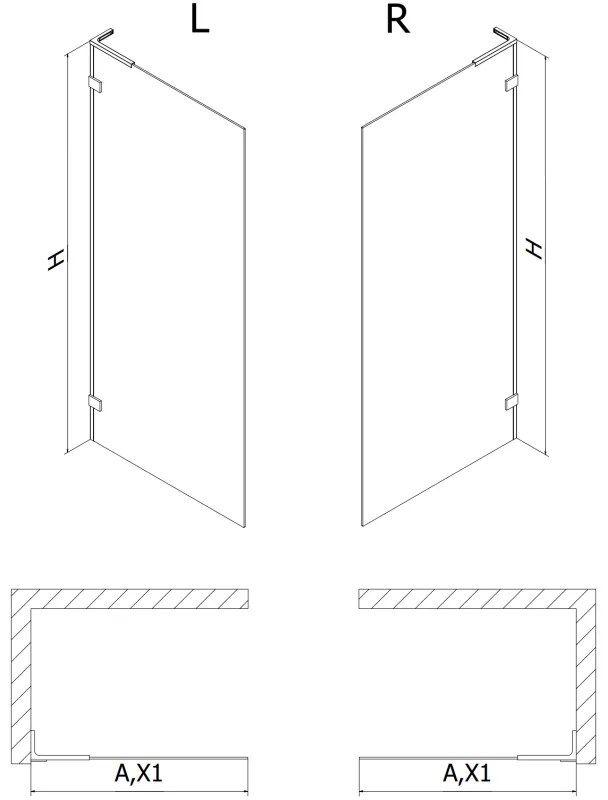 Mexen Lunar L sprchová stěna levá 110 x 200 cm, 8mm čiré sklo, měděná matná, 830L-110-000-65-00-L
