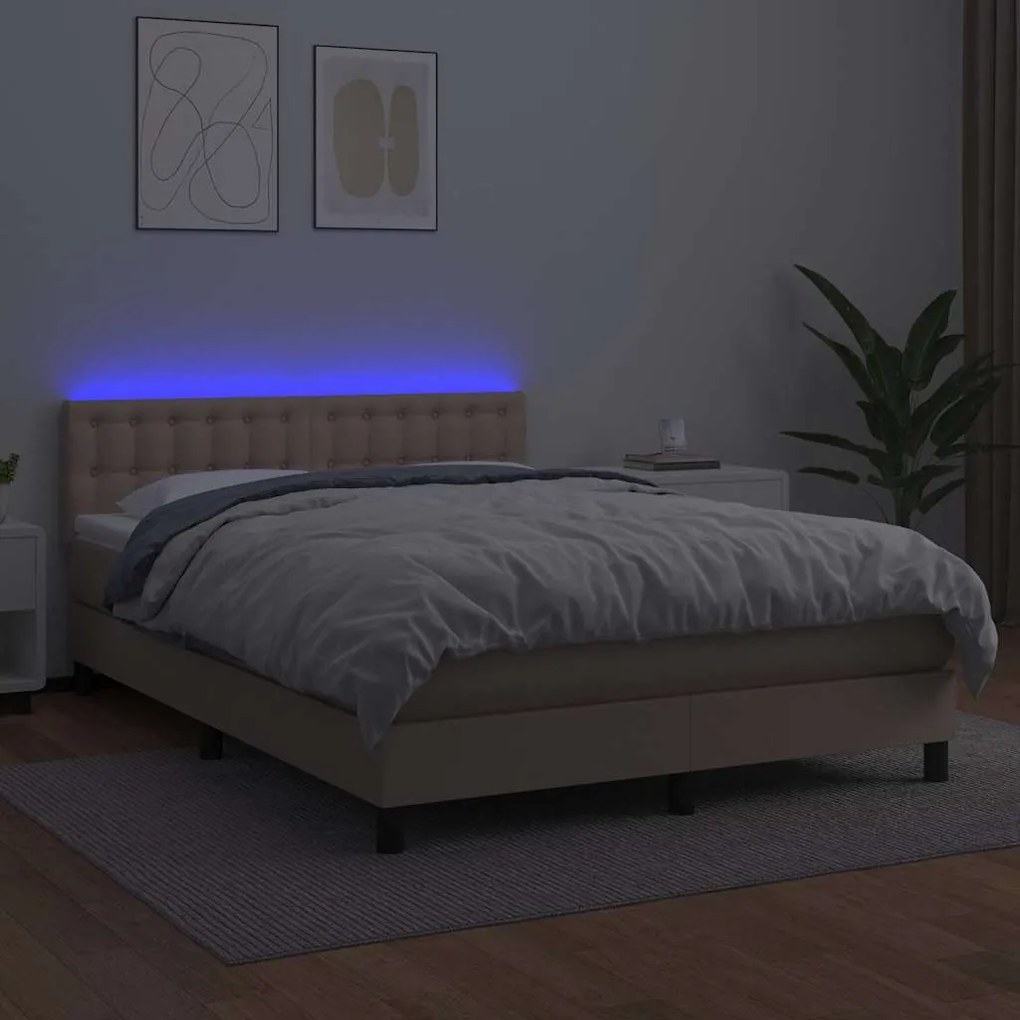 Box spring postel matrace a LED cappuccino 140x200cm umělá kůže 3134230