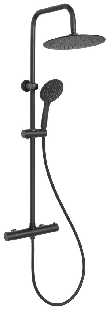 Invena Trend, termostatická sprchová baterie Trend s hlavovou dešťovou sprchou Musta 25cm, černá matná, INV-AU-84-004-X