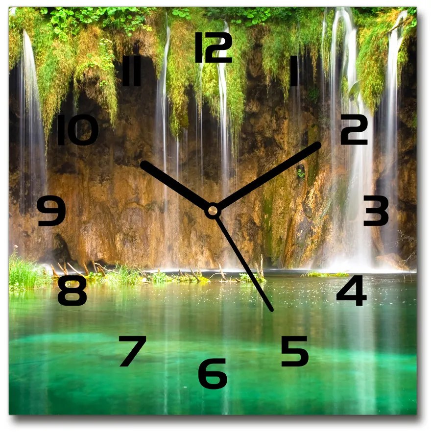 Wallmuralia Skleněné hodiny čtverec Plitvická jezera 30x30 cm