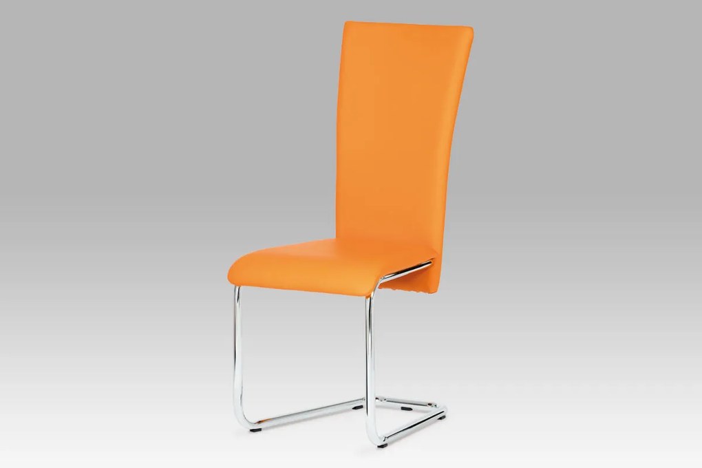 Artium Jídelní židle chrom / oranžová koženka - DCL-173 ORA