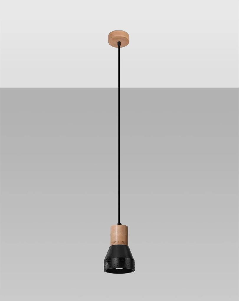Závěsné svítidlo Qubic, 1x dřevěné/černé betonové stínidlo