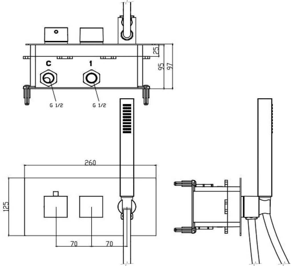Sapho Latus podomítková sprchová termostatická baterie vč. sprchy 2 výstupy chrom 1102-45