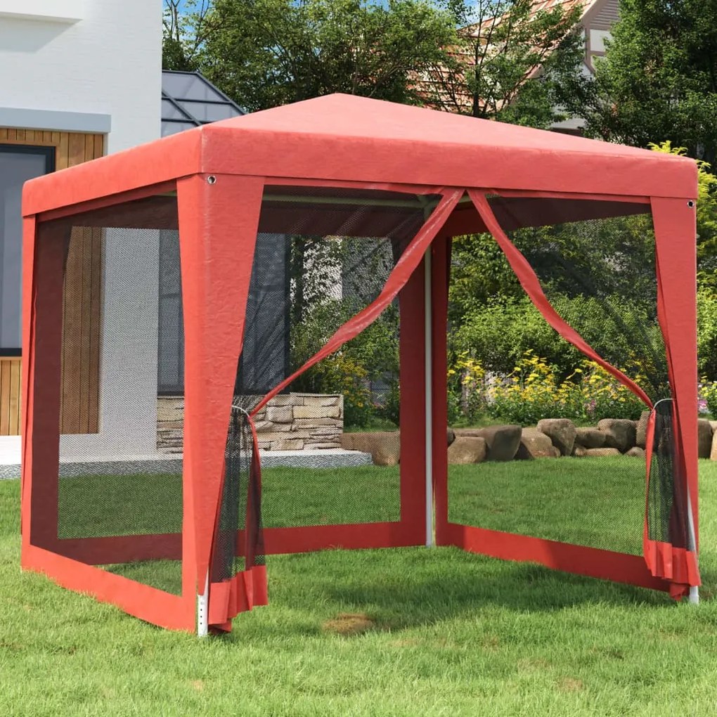 Party stan se 4 síťovanými bočnicemi červený 2,5 x 2,5 m HDPE 319225