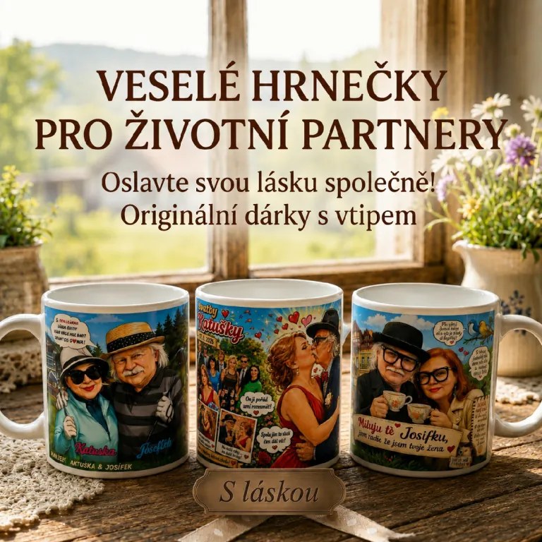 Srdcem darované Veselý hrneček pro životní partnery - na přání 3D ilustrace