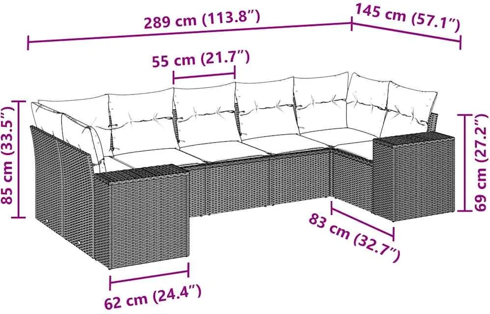 7dílná zahradní sedací souprava a podušky světle šedá polyratan 3222991