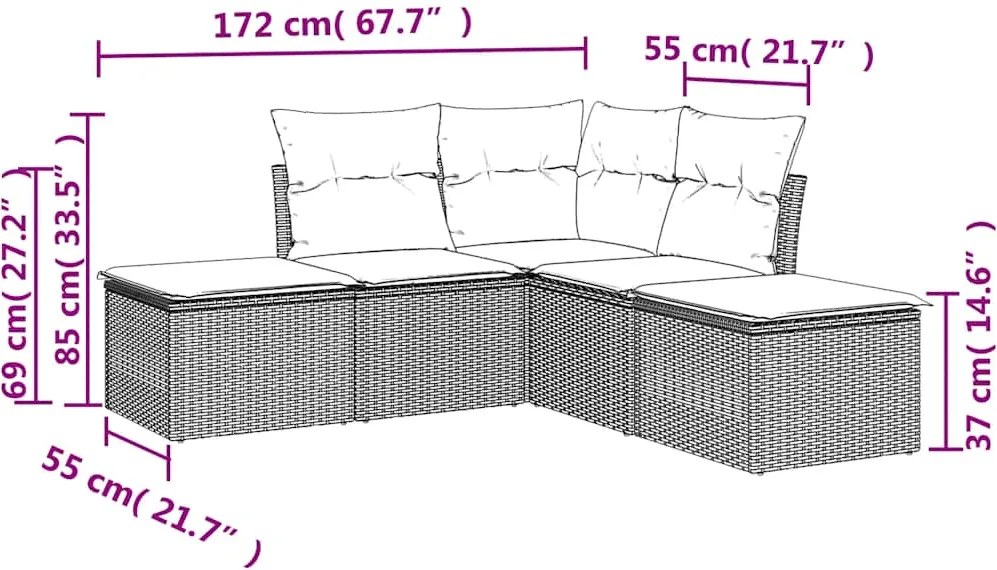 5dílná zahradní sedací souprava s poduškami hnědá polyratan 3217723