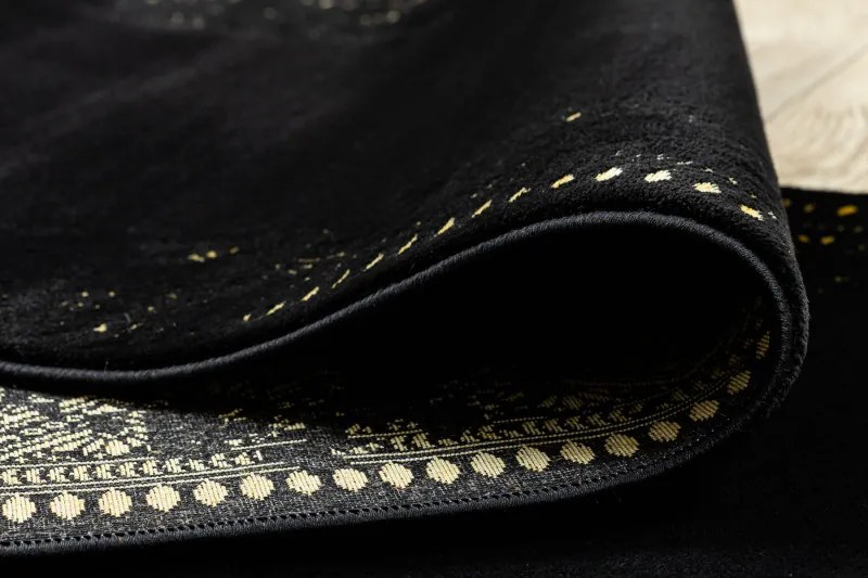 Dywany Łuszczów, Koberec běhoun Gloss 408C 86 geometric black/gold, 80x300, černá, obývací pokoj