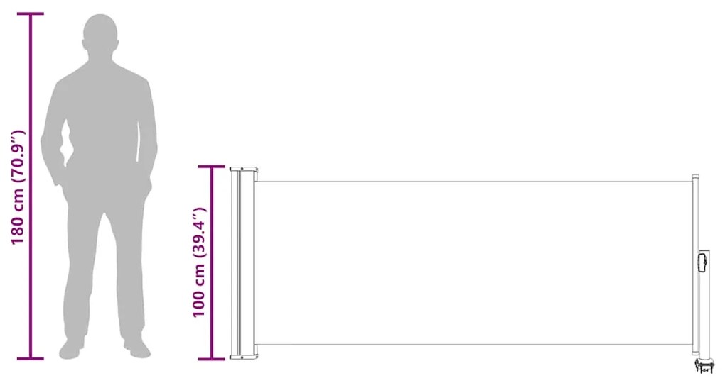 vidaXL Marketos Zatahovací boční markýza / zástěna na terasu 100 x 300 cm hnědá