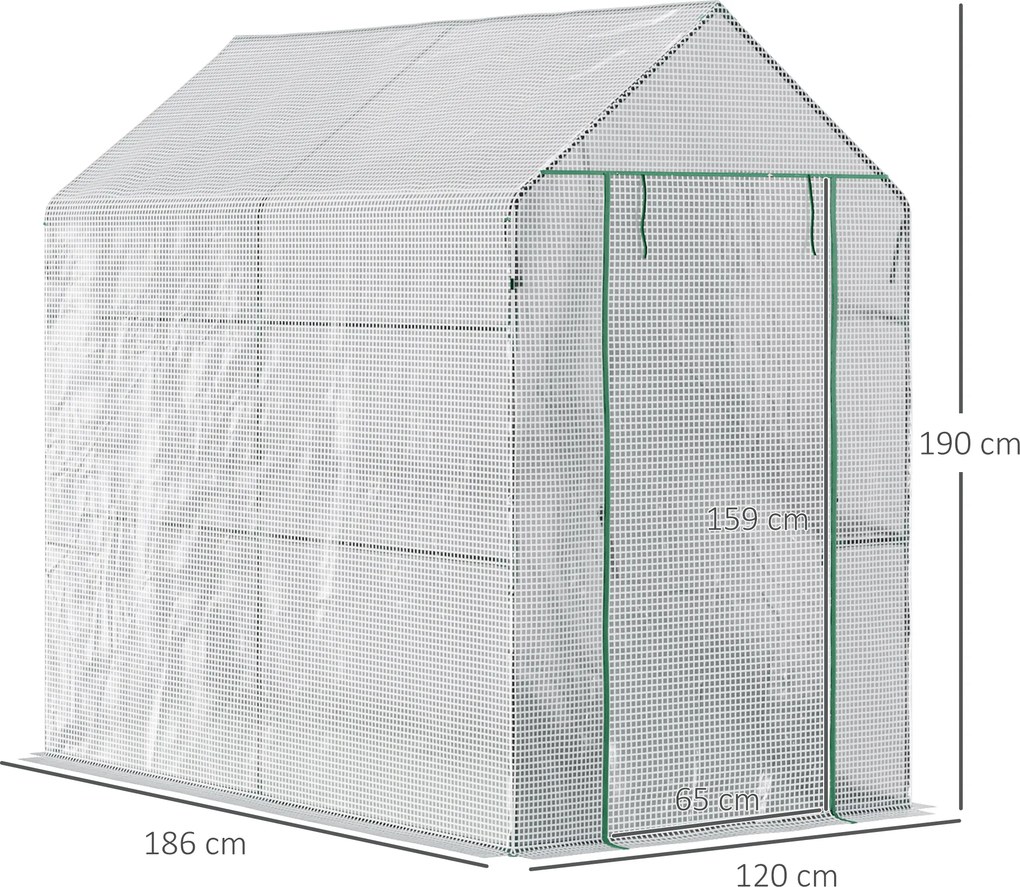 Fóliový skleník Outsunny, průchozí skleník se 4 policemi, skleník na rajčata, skleník, chladicí rám s dveřmi, PE, 120x186x190cm